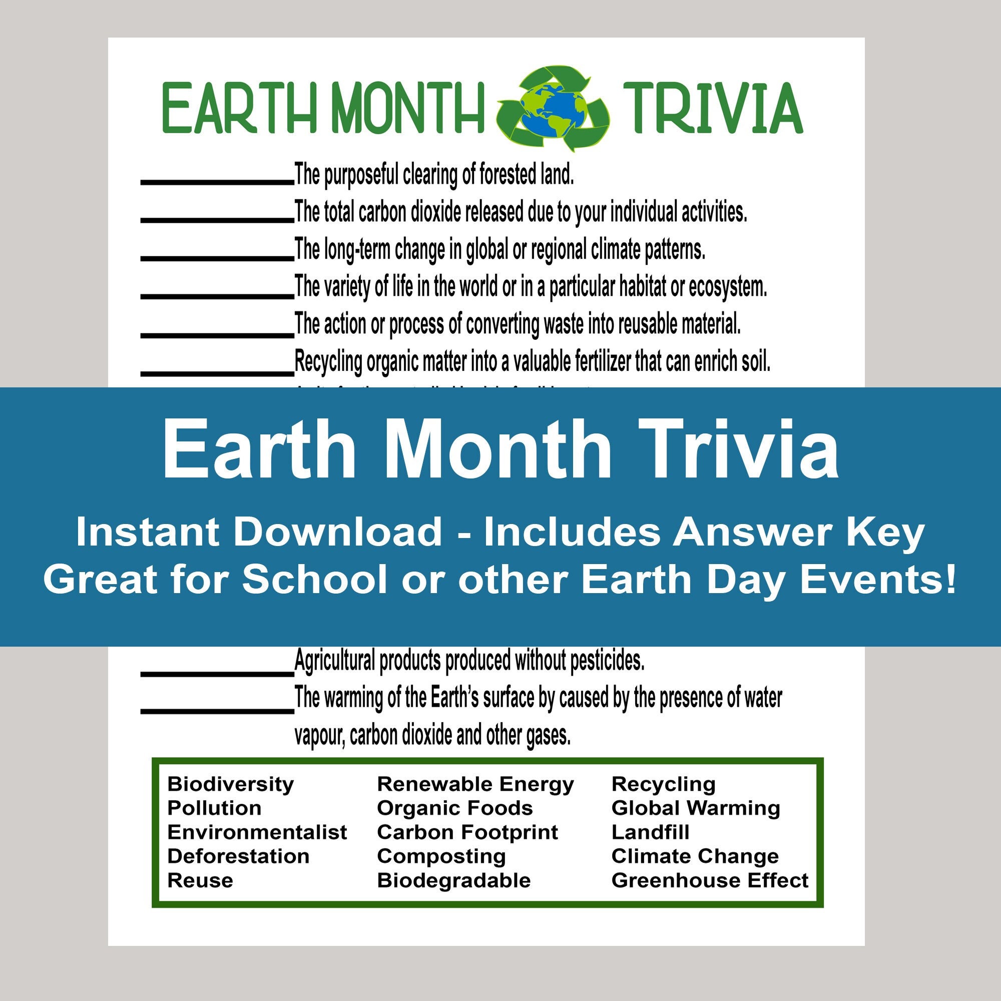 Earth Day Trivia, Earth Month Trivia Games, School Activities for Earth ...