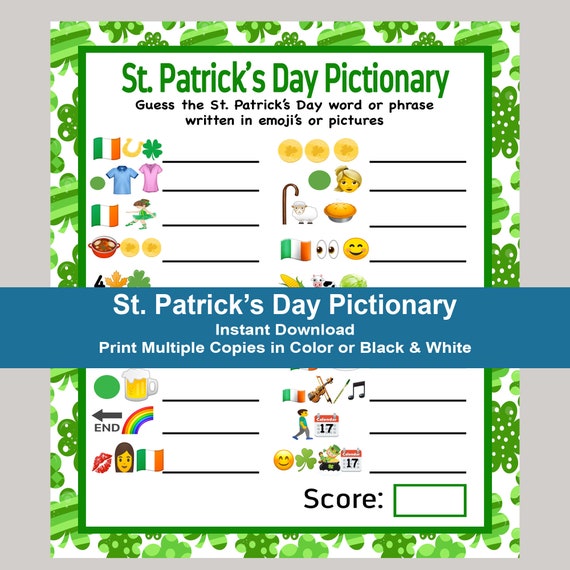 St Patricks Day Game St Patrick's Day Emoji Pictionary - Etsy