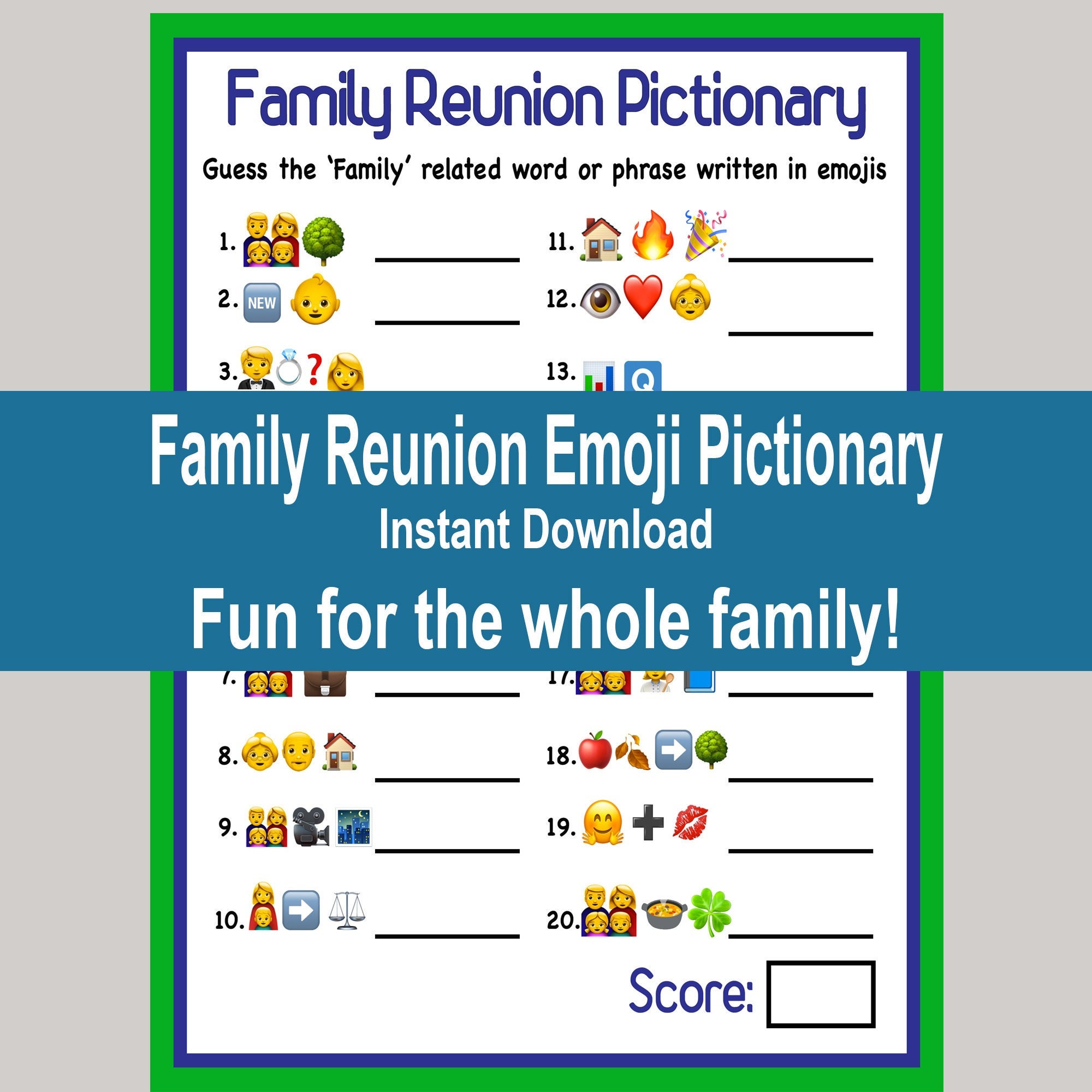 Family Reunion Game, Family Reunion Emoji Pictionary, Fun Family ...