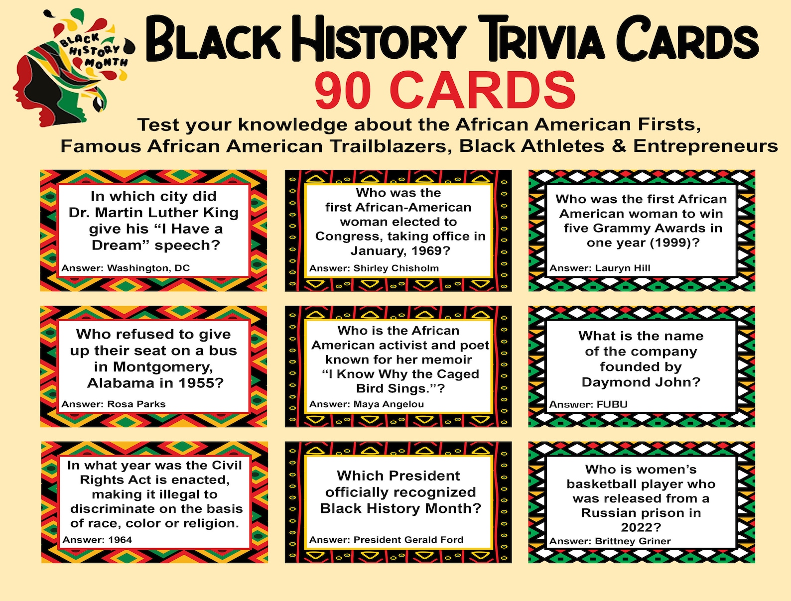 Black History Trivia Game, Black History Month Game, Fun School Black History Month Activities ...