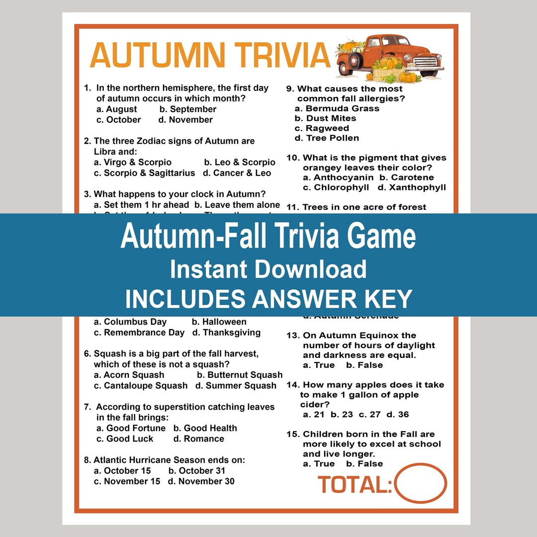 Autumn Trivia Game, Fall Party Game, Fall Trivia, Autumn Icebreaker ...