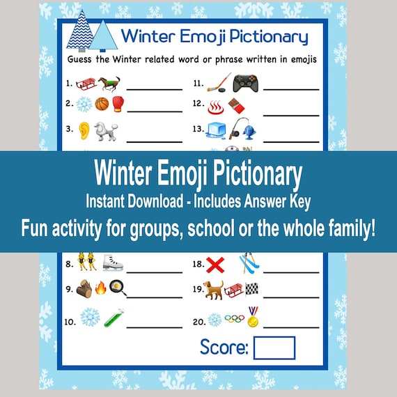 Winter Emoji Pictionary Game Winter Printable Game Winter | Etsy