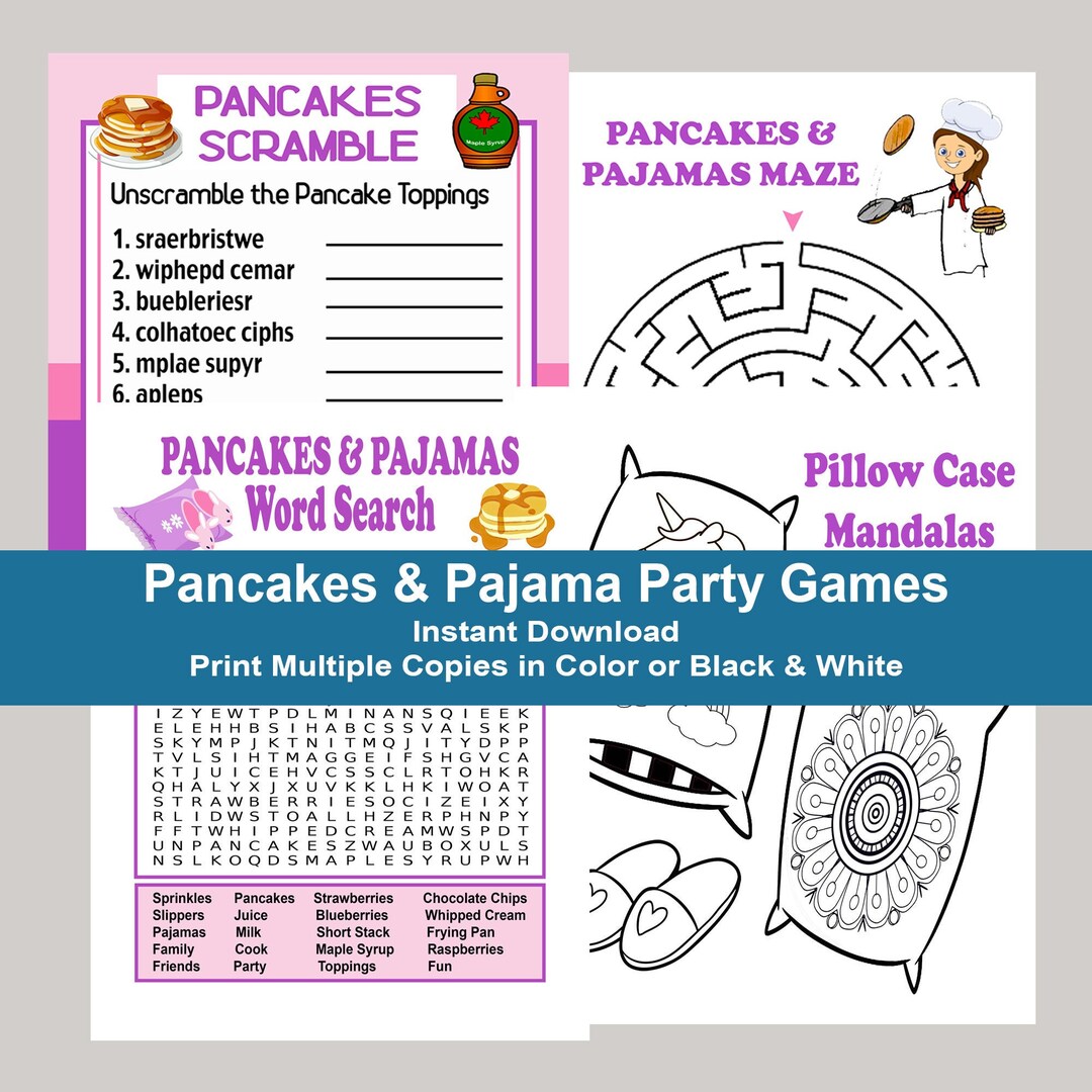 Pancakes and Pajamas Party Game Bundle, Pancakes and Pajamas Mandalas ...