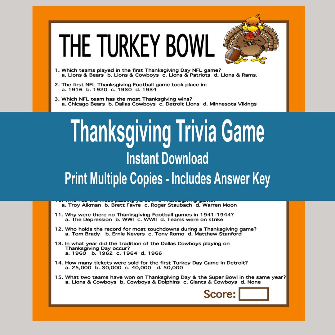 Thanksgiving Trivia, Turkey Bowl Trivia, Adult Thanksgiving Games ...