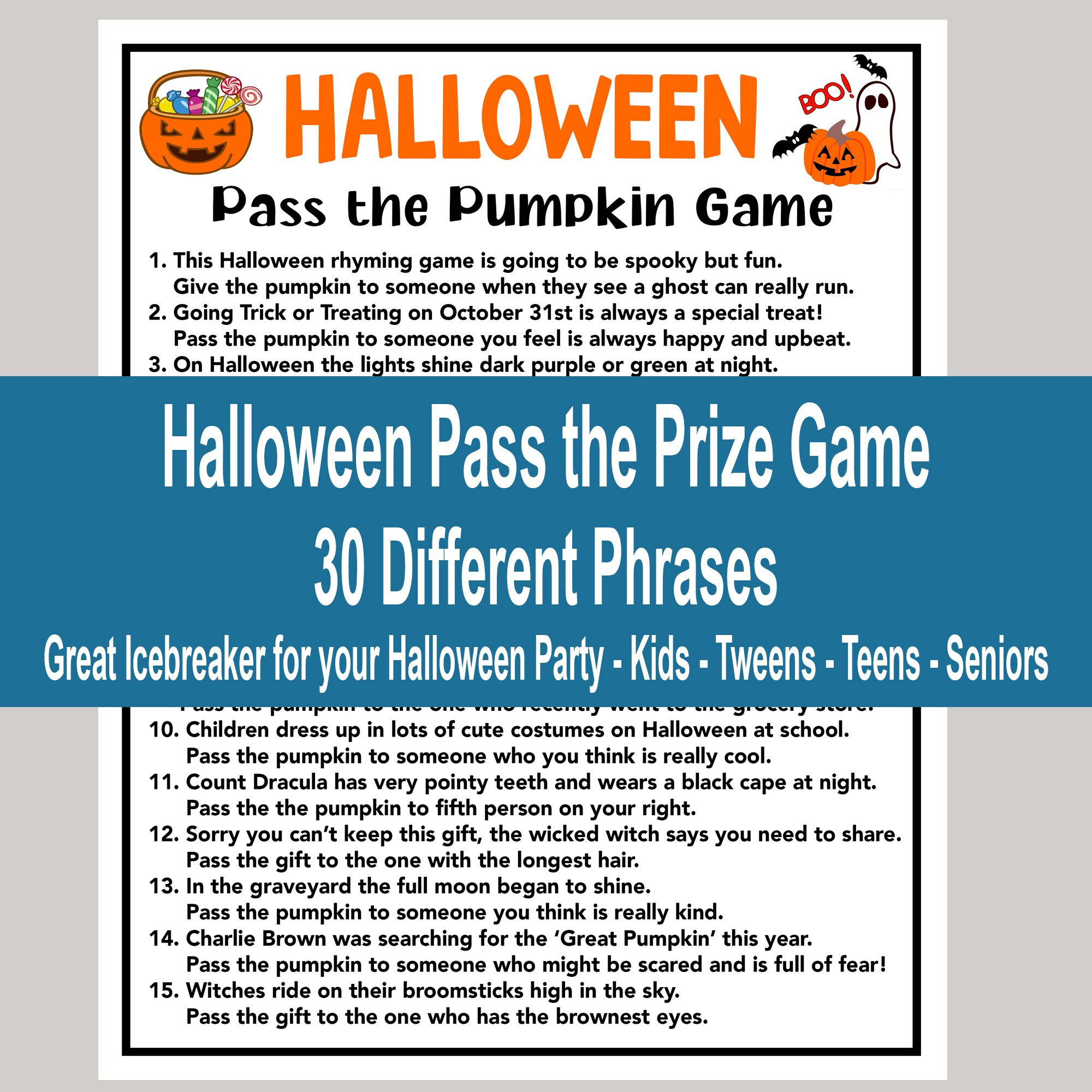 Halloween Game for Kids, Halloween Pass the Prize Game, Fun Halloween ...