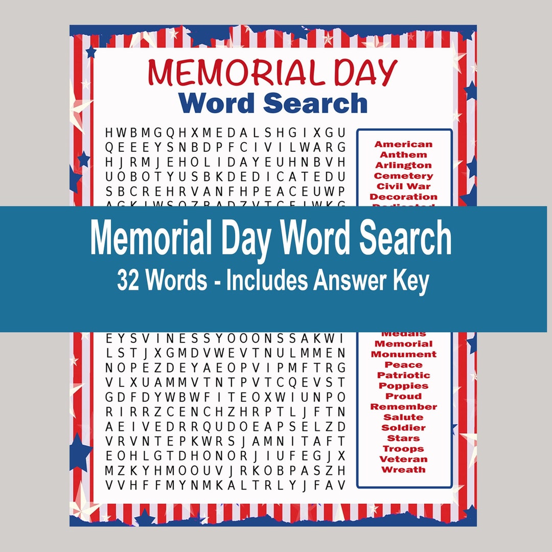 Memorial Day Word Search, Patriotic Word Search, Tween Memorial Day ...