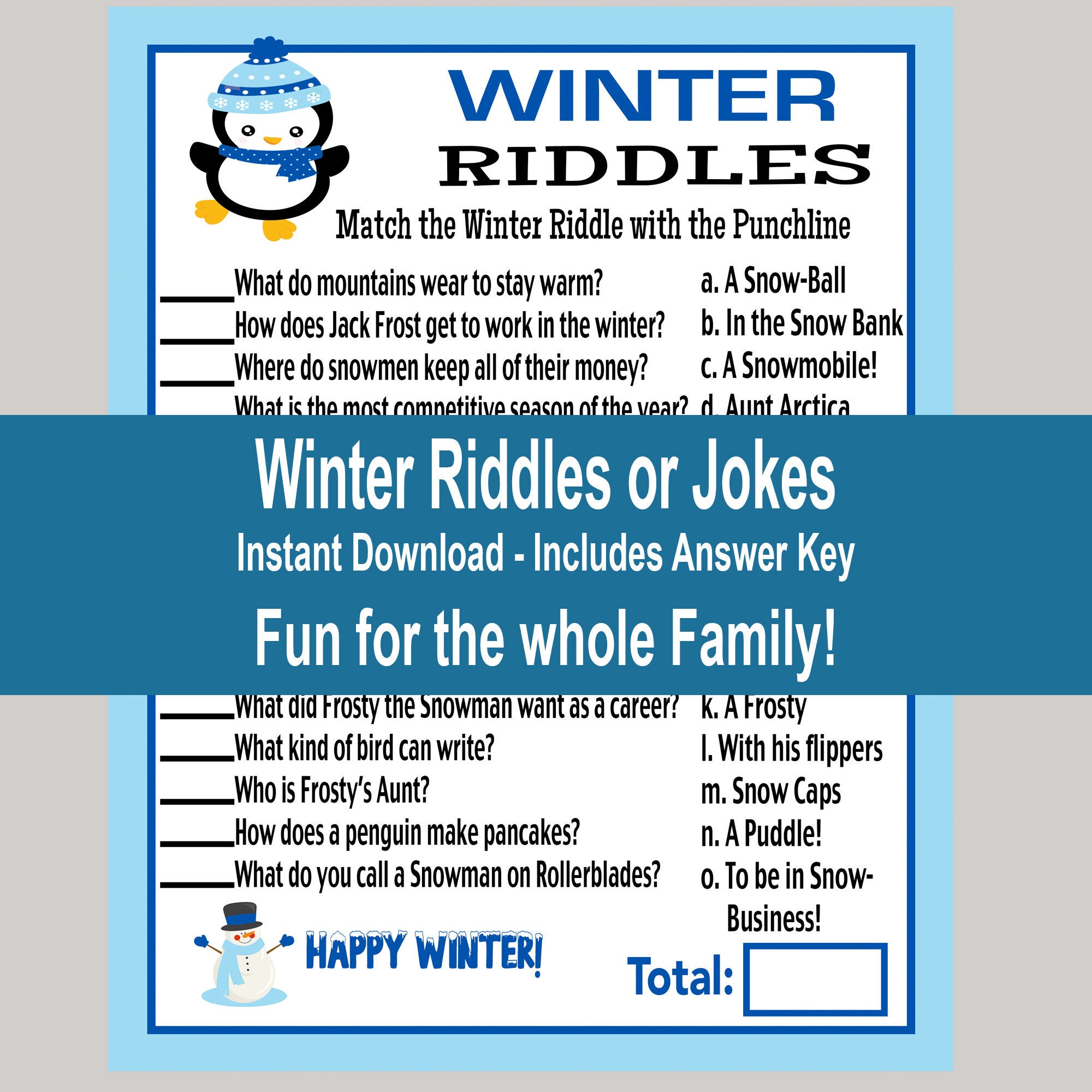 Winter Riddles Game, Winter Party School Games, 2023 Winter Carnival ...