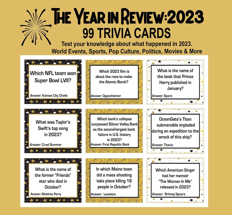 New Years Trivia Game, the Year in Review 2023, New Years Game for ...