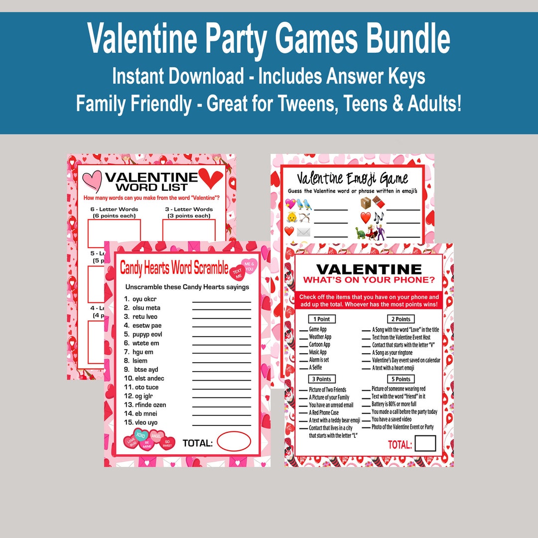 Valentine's Day Game Bundle, Galentine Party Game, Tween Valentine ...