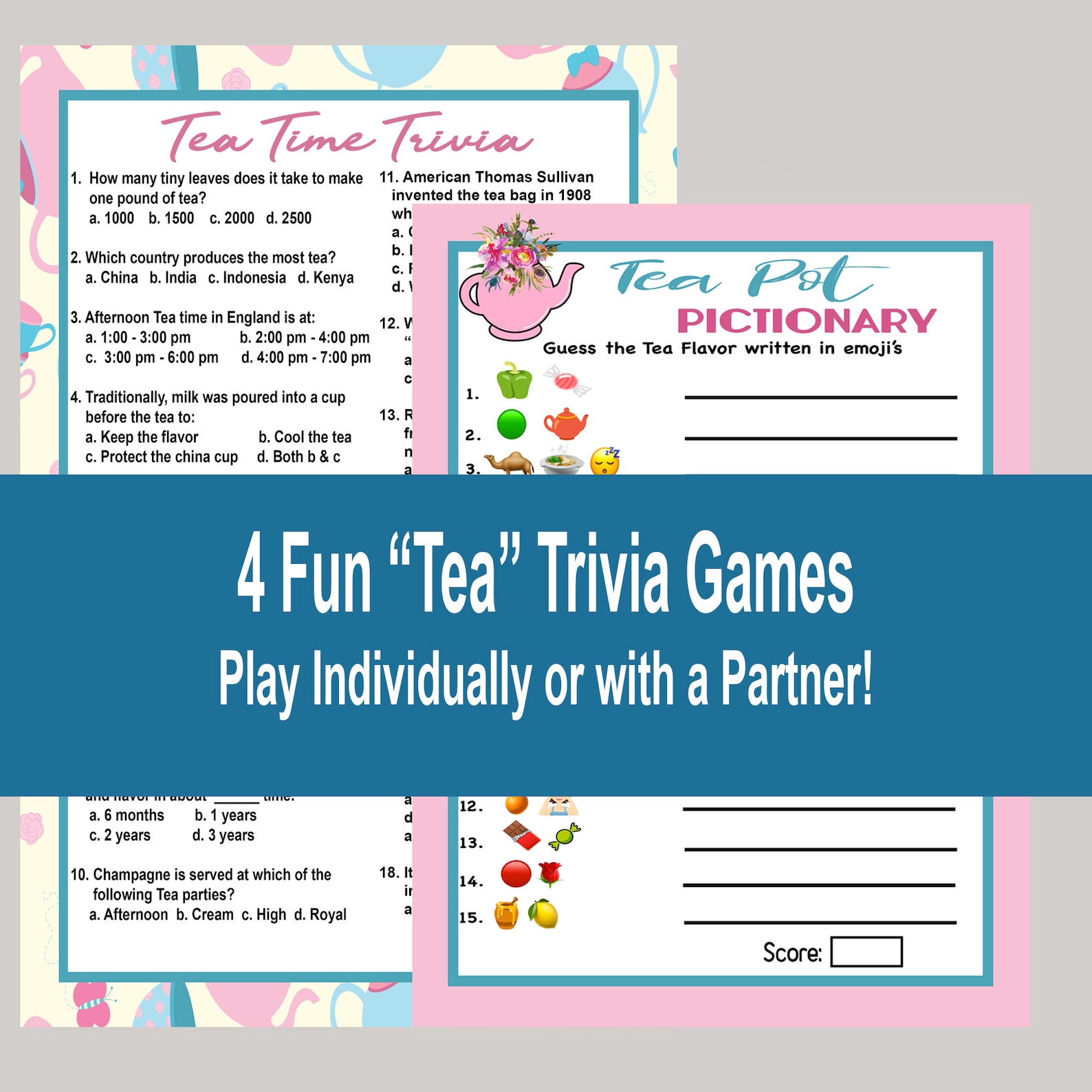 Tea Party Trivia Games, Bridal Shower Tea Games, Baby Shower Tea Party ...