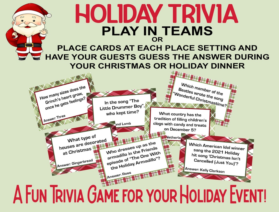 Christmas Trivia Game, Christmas Trivia Cards, Holiday Trivia Cards ...
