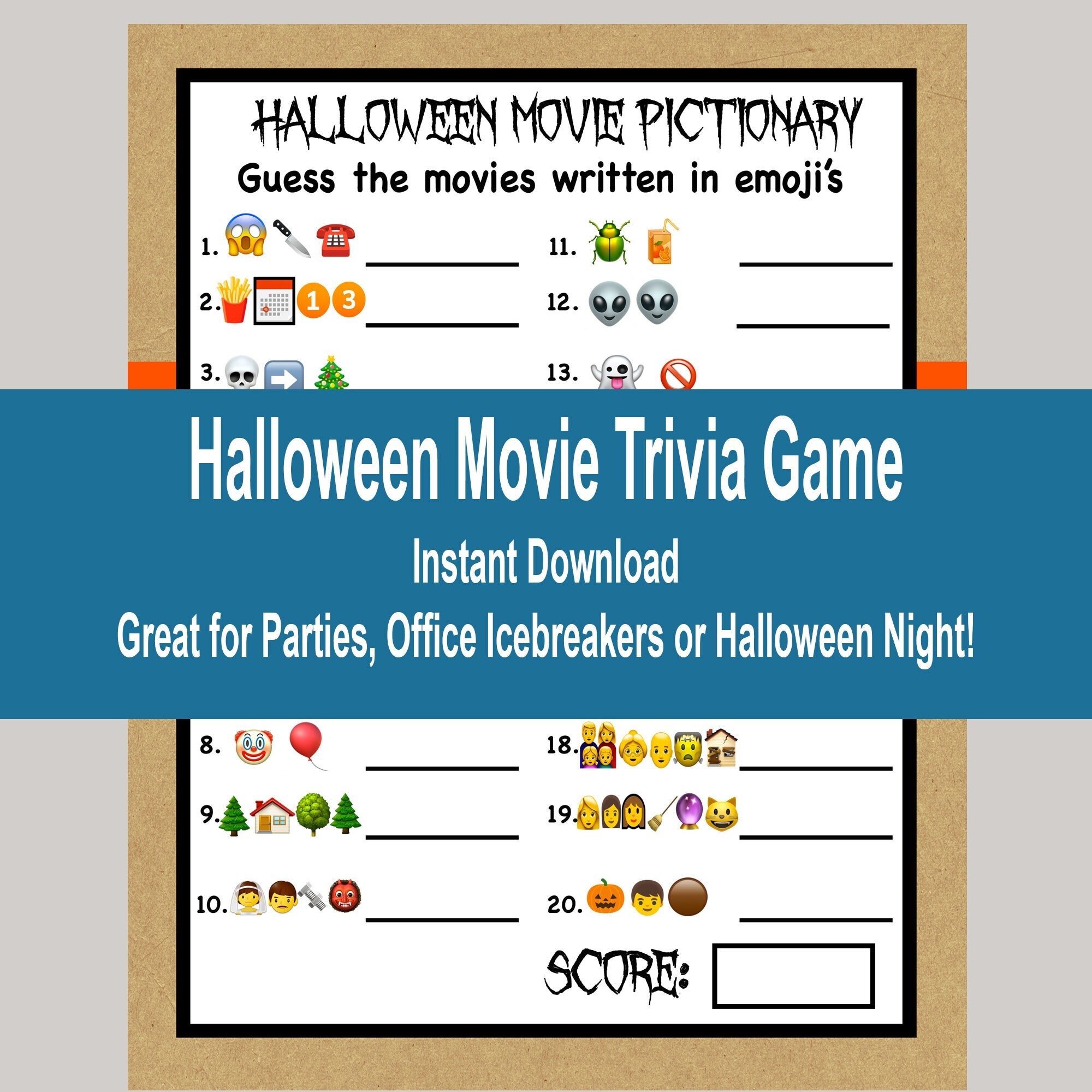 Halloween Movie Emoji Pictionary Game, Halloween Trivia Game, Teen ...