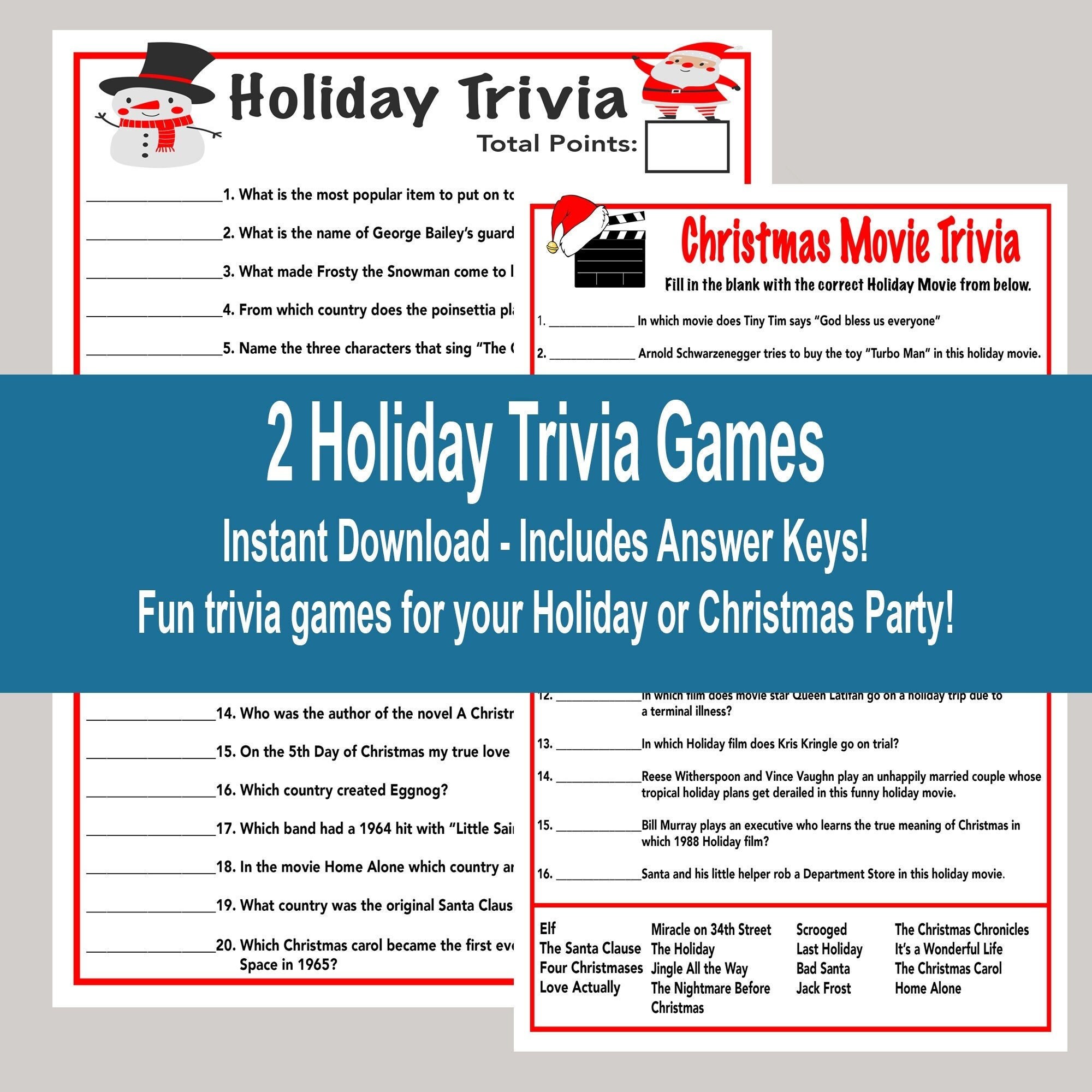 Holiday Trivia, Christmas Trivia, Christmas Icebreaker Game, Christmas ...