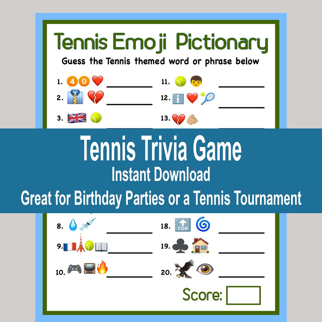 Tennis Games, Tennis Birthday Party, Tennis Trivia Game, Tennis ...