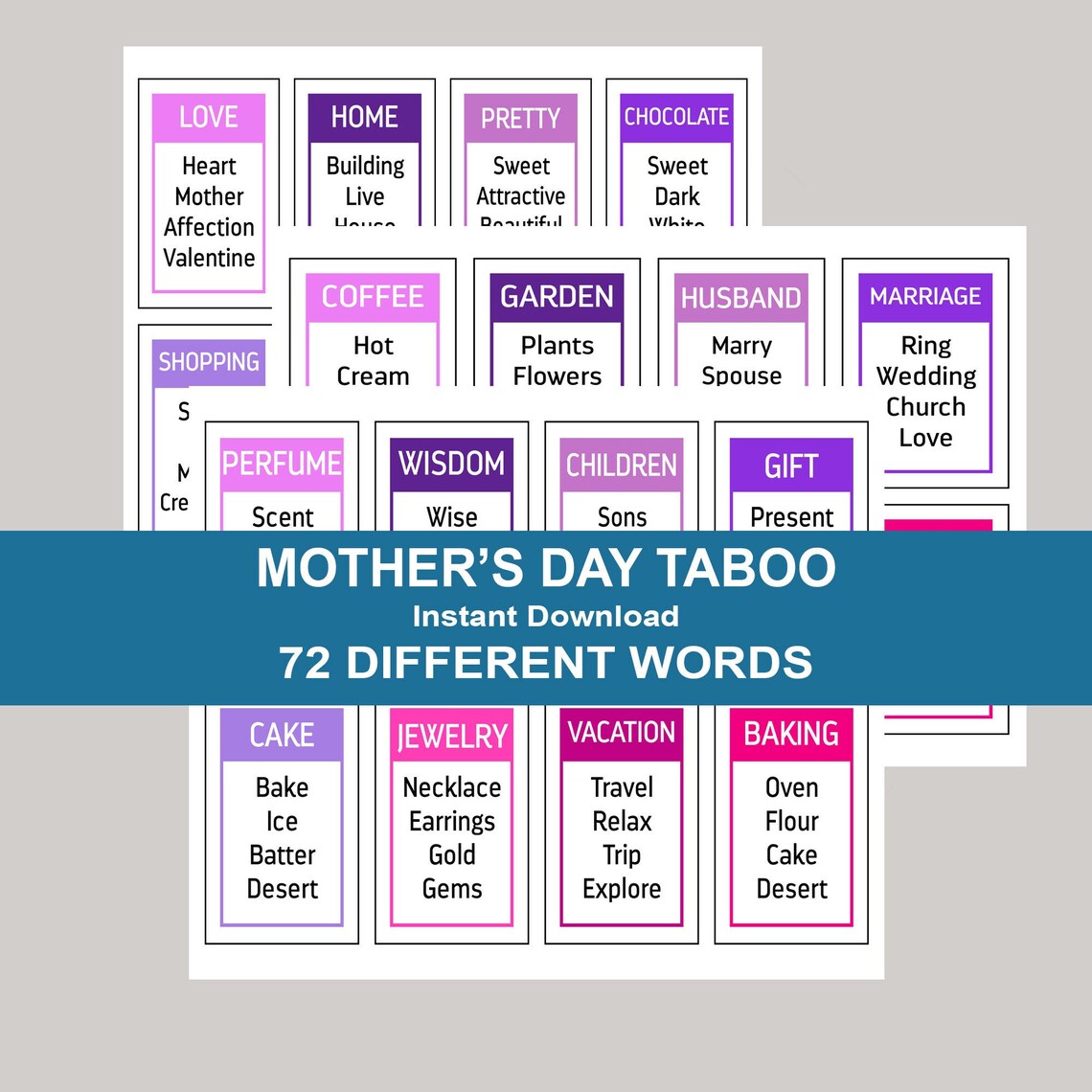 Mother's Day Taboo Game, Mother's Day Trivia, Mother's Day Pictionary ...
