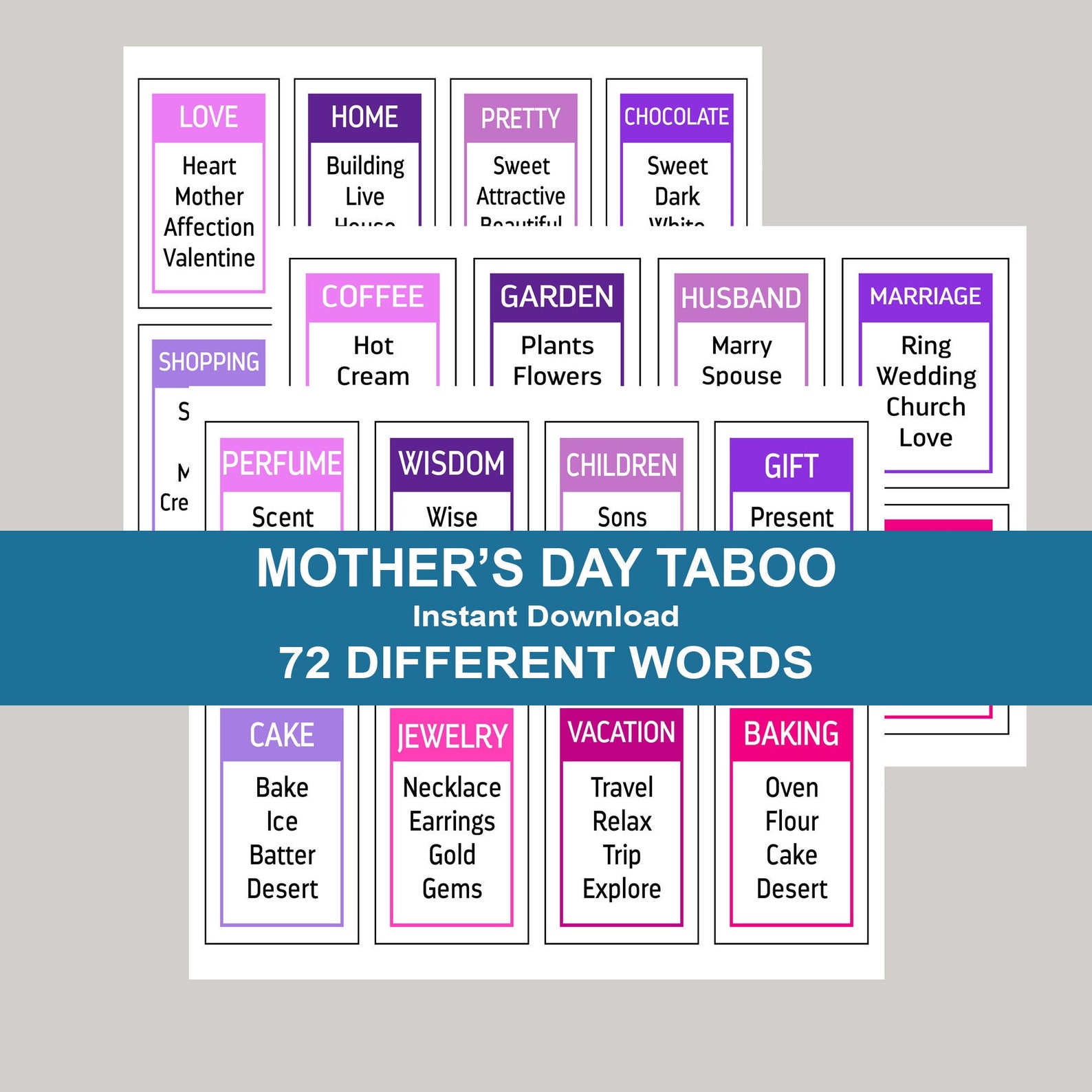 Mother's Day Taboo Game, Mother's Day Trivia, Mother's Day Pictionary ...