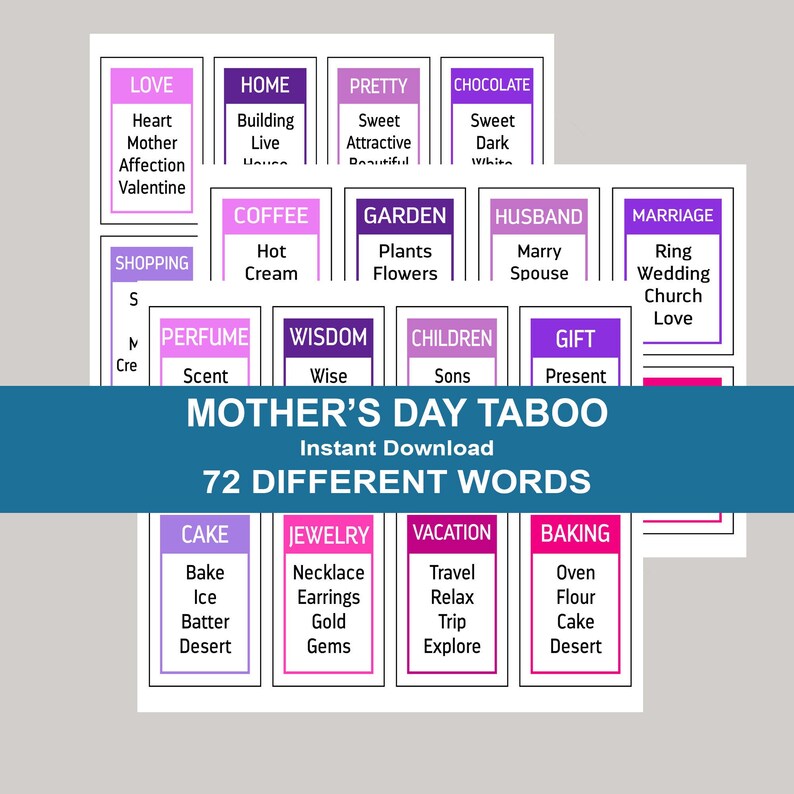Mother's Day Taboo Game, Mother's Day Trivia, Mother's Day Pictionary ...