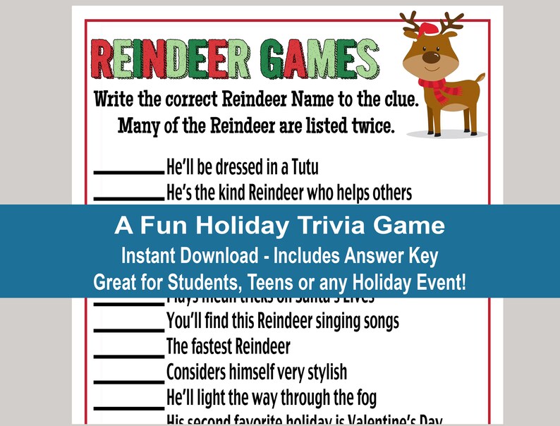 Christmas Trivia Game, Reindeer Games, Tween Christmas Games, School ...