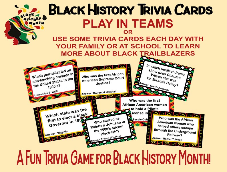 Black History Trivia Game, Black History Month Game, Fun School Black ...