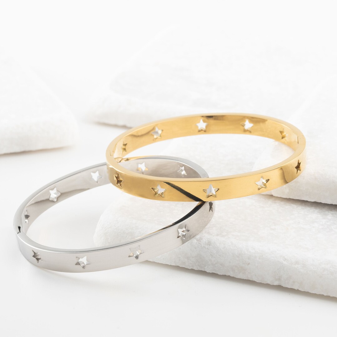 Star Bangle Bracelet in Stainless Steel Star Cutouts Bracelet ...