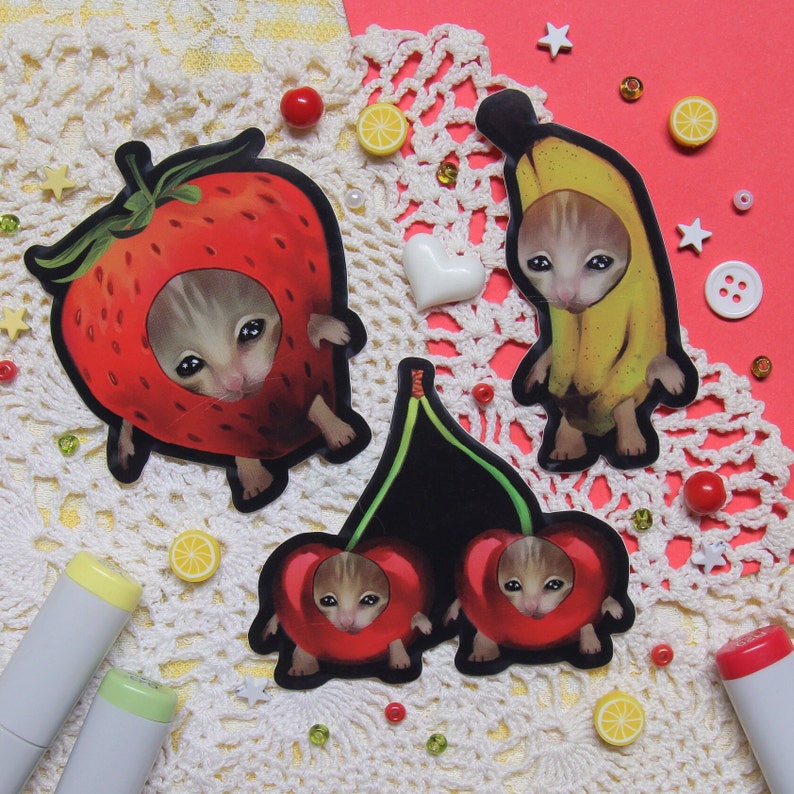 Cute Fruit Meme Cat Vinyl Waterproof Stickers - Etsy
