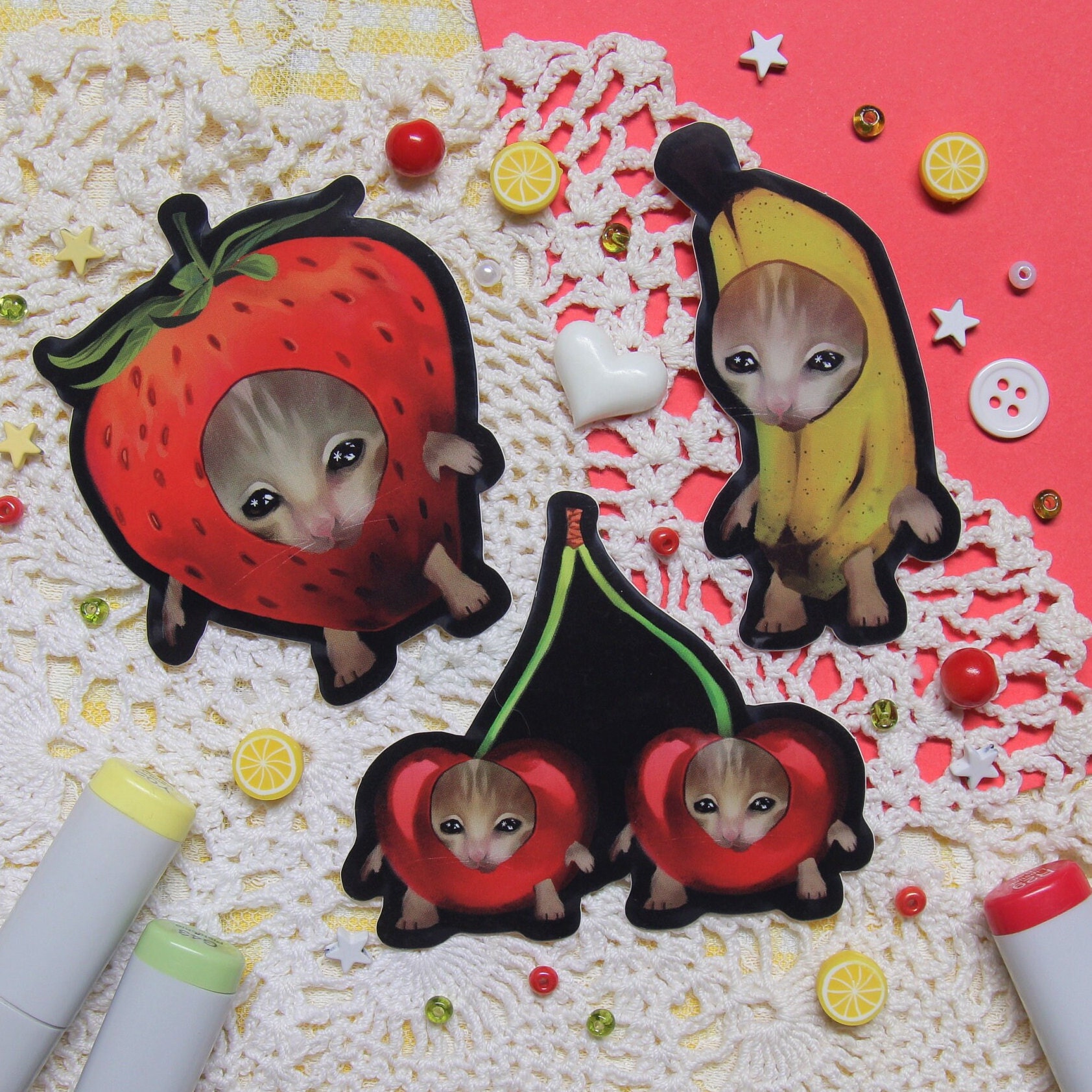 Cute Fruit Meme Cat Vinyl Waterproof Stickers - Etsy
