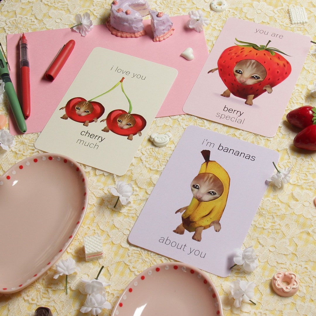Heartfelt Punny Fruit Message Cat Meme Postcard Prints 4x6 - Etsy