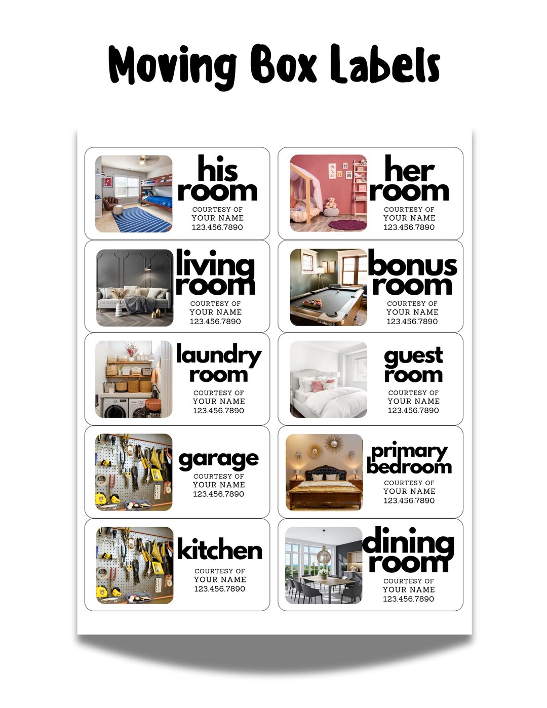Moving Box Label Template, Avery 5163 Printable for Real Estate Clients, Room-specific Labels ...