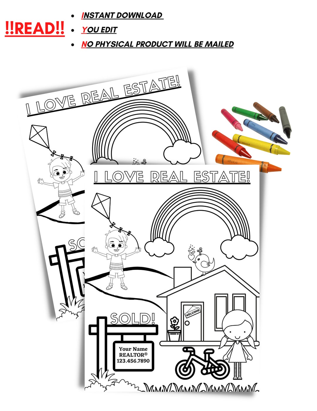 Printable Coloring Pages Real Estate, Open House Kids Activity Sheets ...