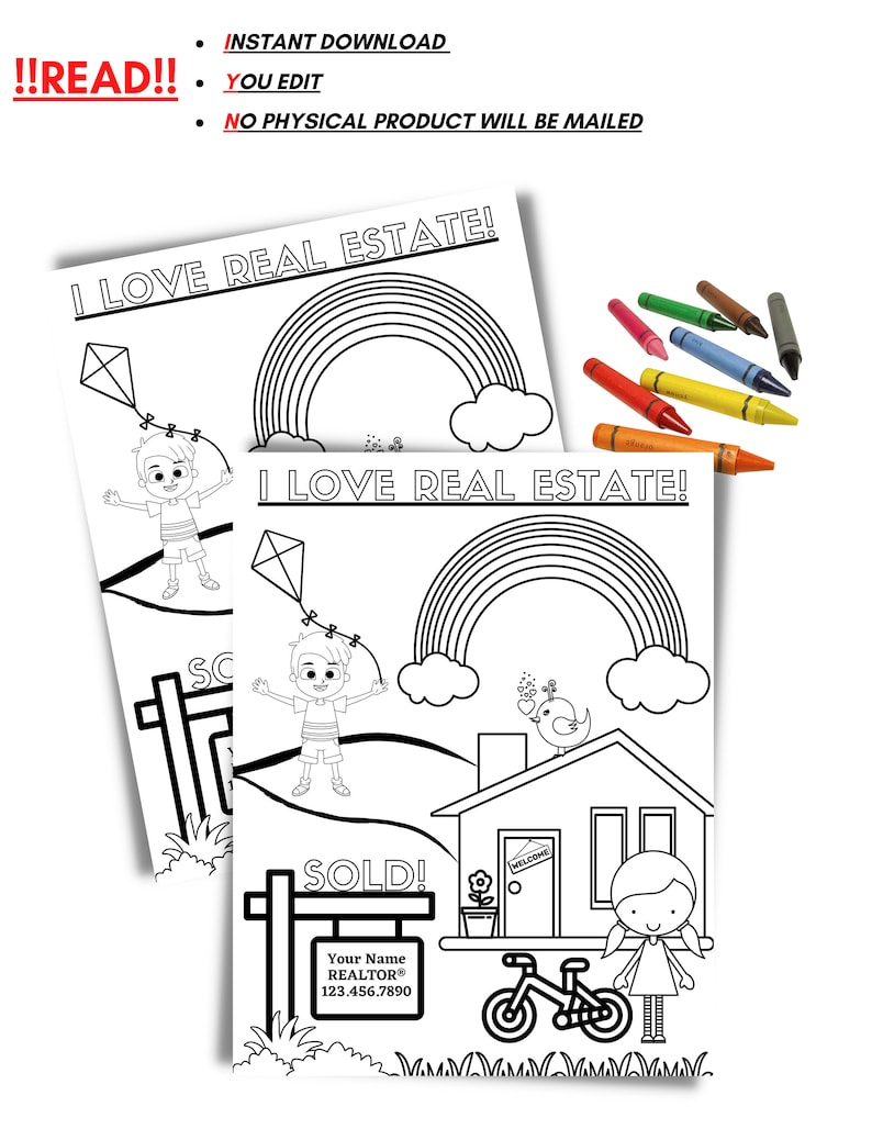 Printable Coloring Pages Real Estate, Open House Kids Activity Sheets ...