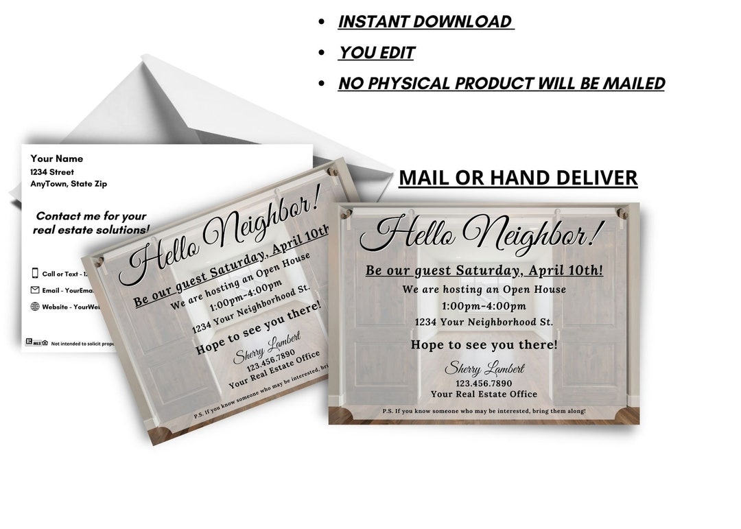 Realtor Open House Invitation: Hello Neighbor Template (DIY Canva) - Etsy