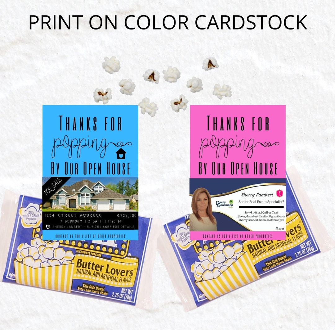 Real Estate Open House Popcorn Tag: Printable Thank You (digital ...