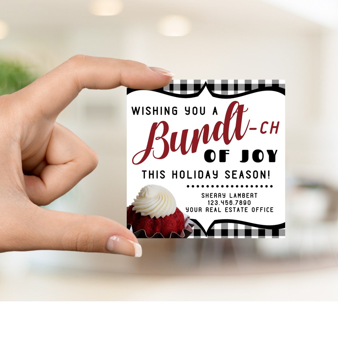 Bundt Cake Editable Gift Tag Template, Real Estate Christmas Pop by ...