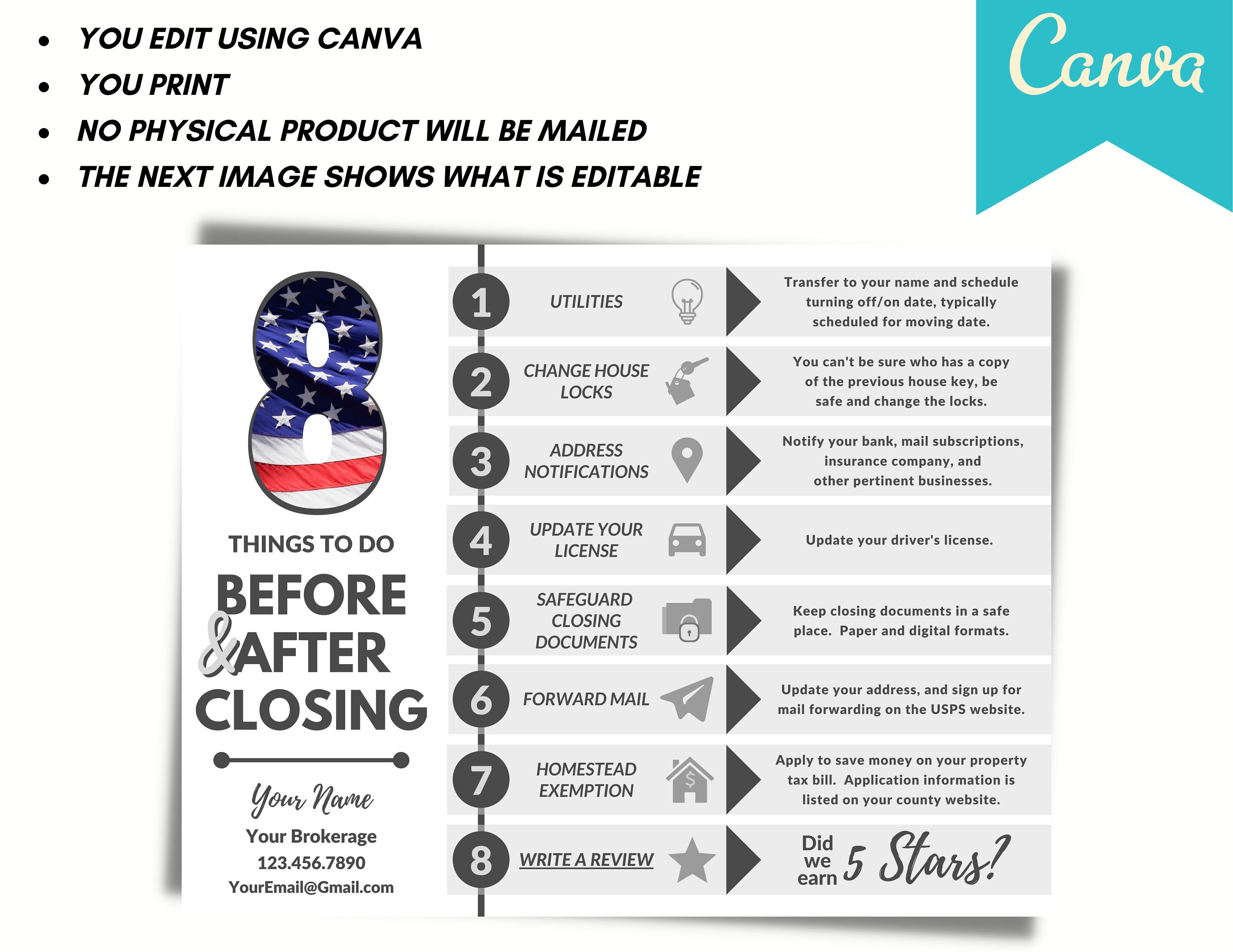Closing Day Checklist Reminders Closing Day Flyer VA Buyer - Etsy