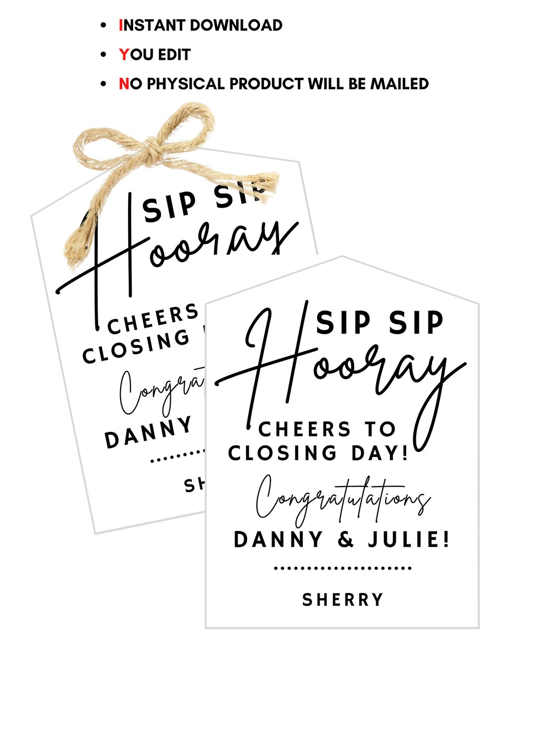 Sip Sip Hooray Tag: Editable Template in Canva (digital Download) - Etsy