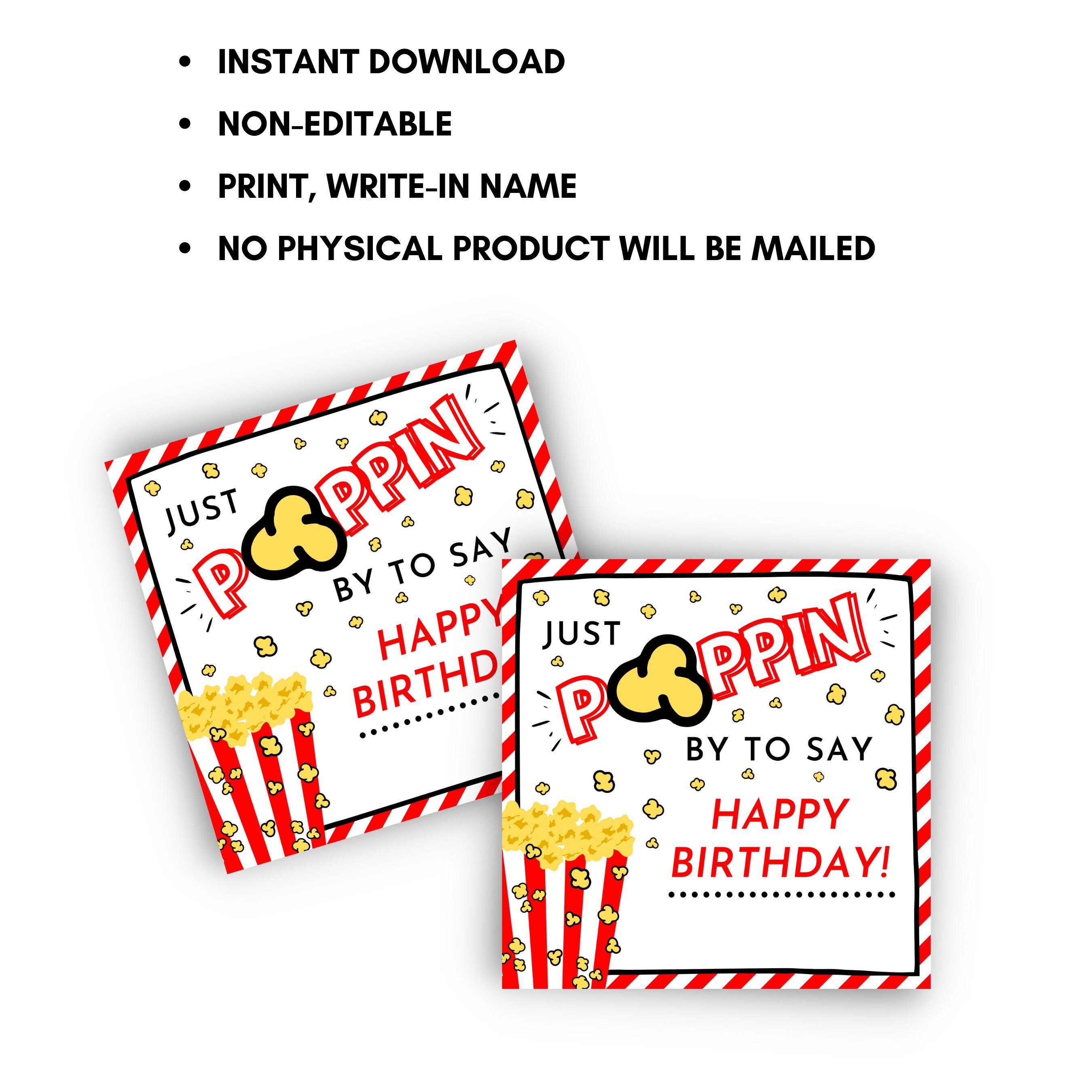 Happy Birthday Tag, Write-in Name, Poppin by to Say Happy Birthday Tag ...