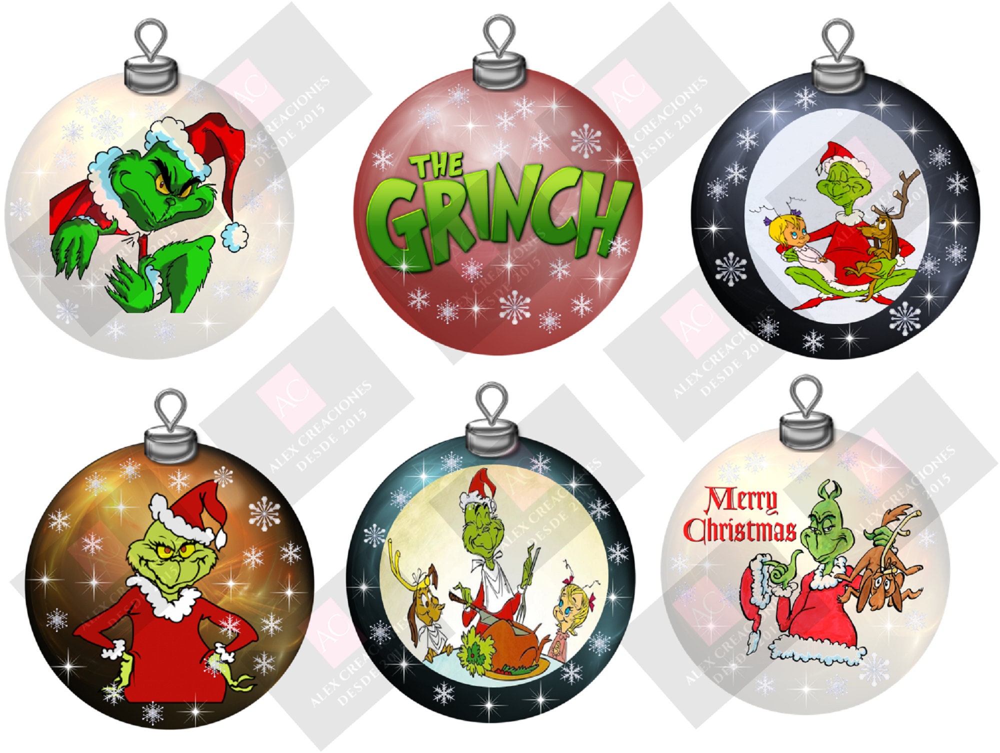 Christmas spheres Grinch Caricature. Christmas. 12 designs. | Etsy
