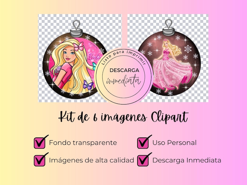 Barbie Christmas Ornaments | 6 Printable PNG Digital Designs | Children ...