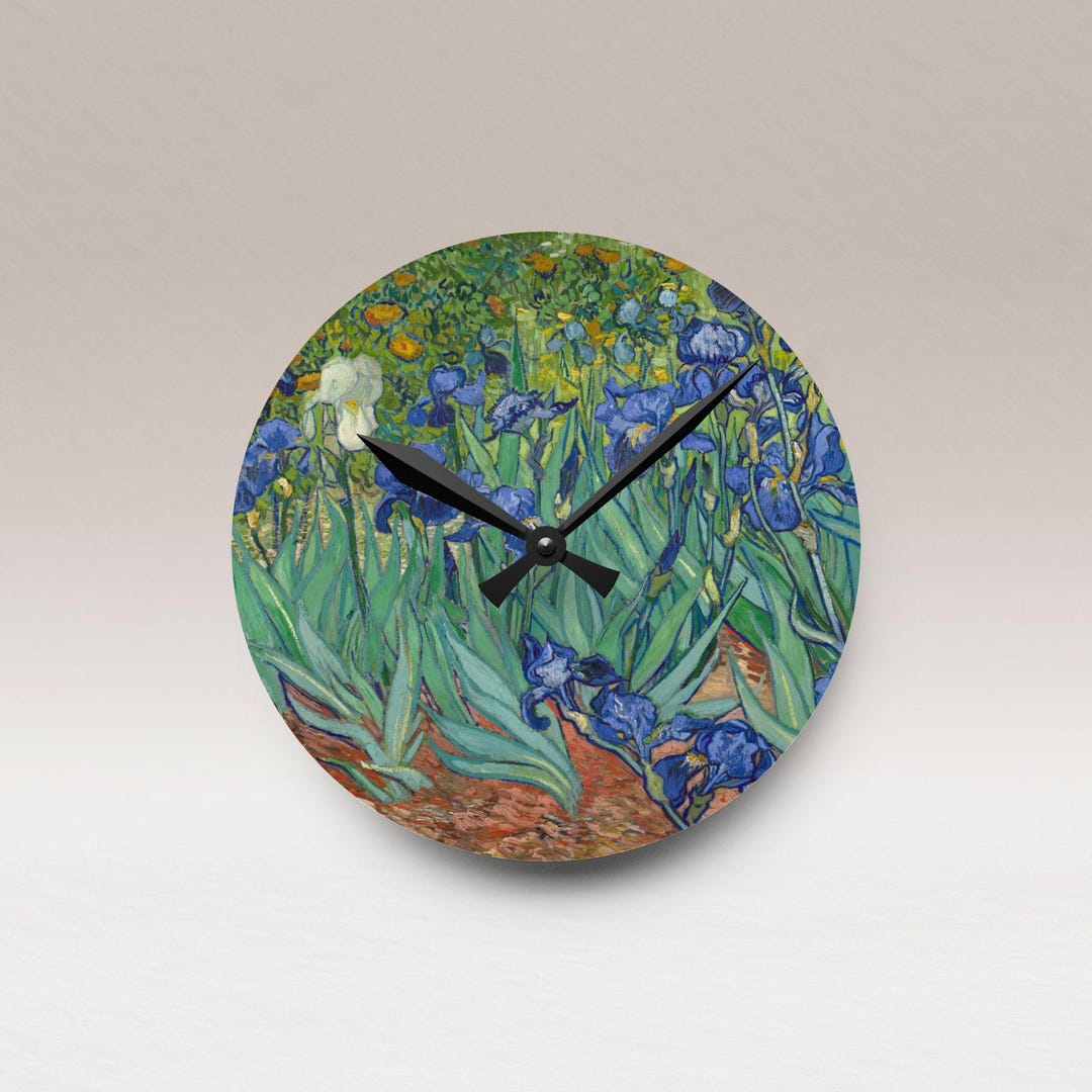Van Gogh Wall Clock - Irises Artwork | Acrylic Art Décor in Round ...