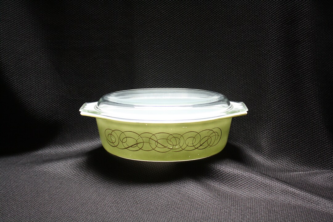 Pyrex Green Sage With Golden Scroll Gold Swirl Oval - Etsy