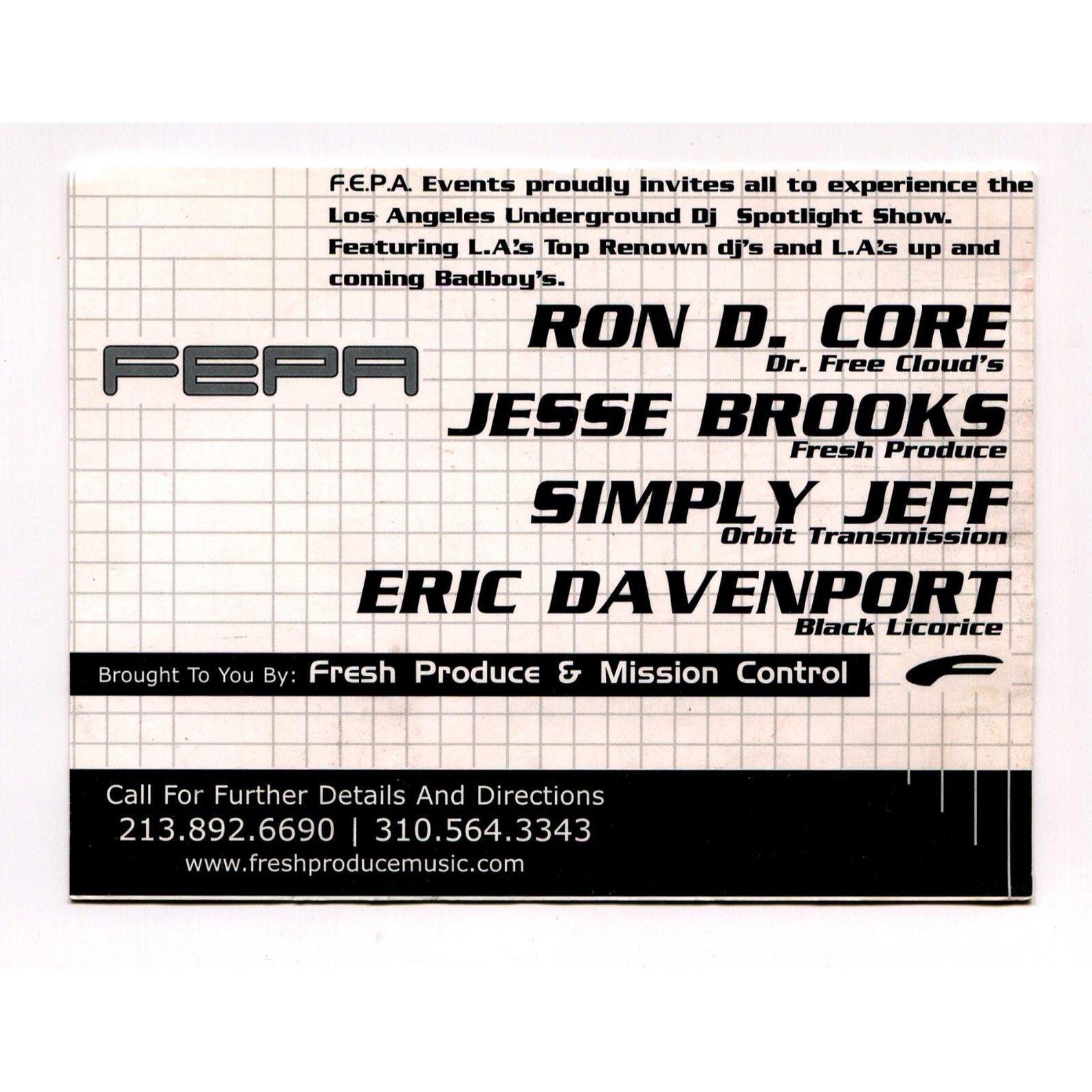 1999 LA Electronic Music Flyer - Ron D. Core, Simply Jeff - 90s Socal ...