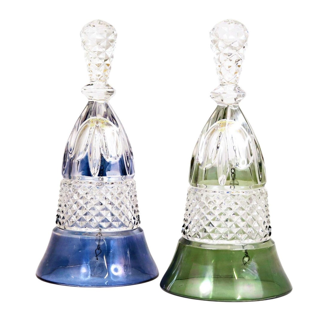 Vintage Pressed Glass Bells - Purple & Green Painted Bases - 1970s Home ...