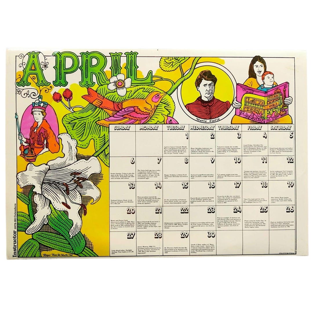 April 1980 Instructor Calendar & Sea Anemone Poster – Roger De Muth ...