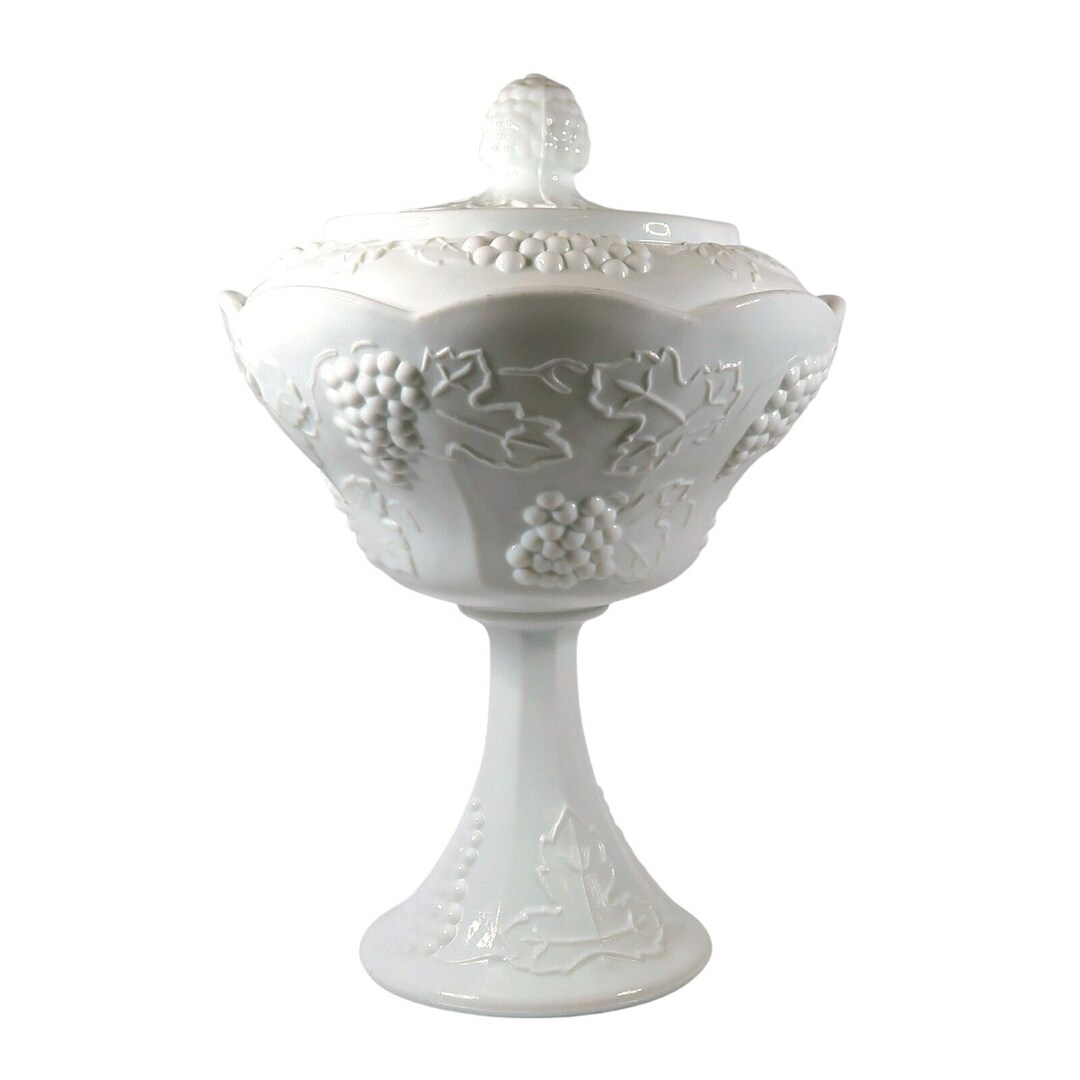 Colony Harvest Milk Glass Compote With Lid Vintage Mid-century Wedding ...