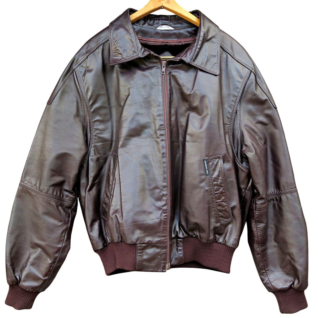 Vintage 1980s Member's Only Leather Bomber Jacket 44 Brown Korea Zip ...