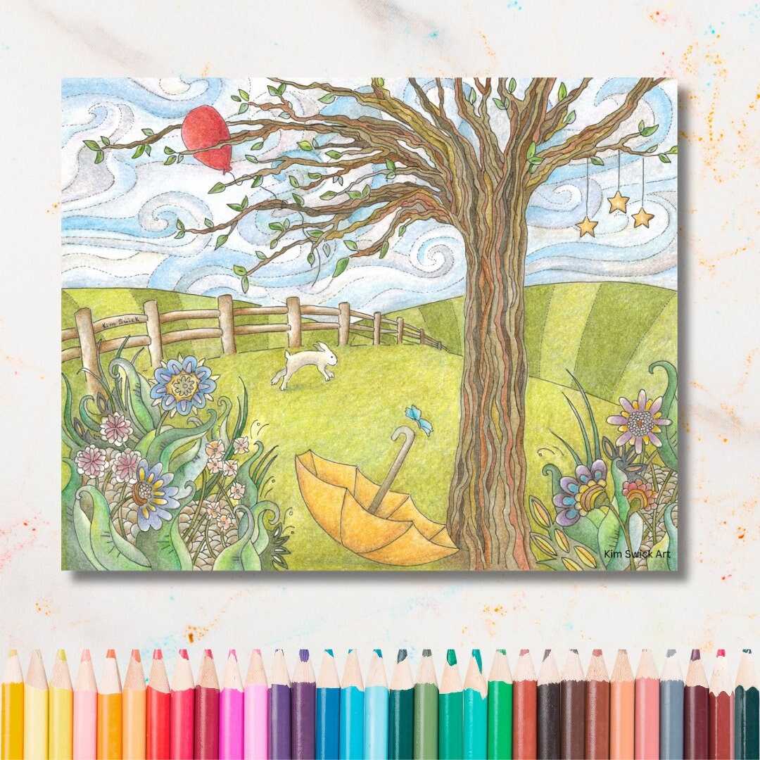 Spring Time Drawing, Tree Artwork, Colored Pencil Art, Landscape Pencil ...
