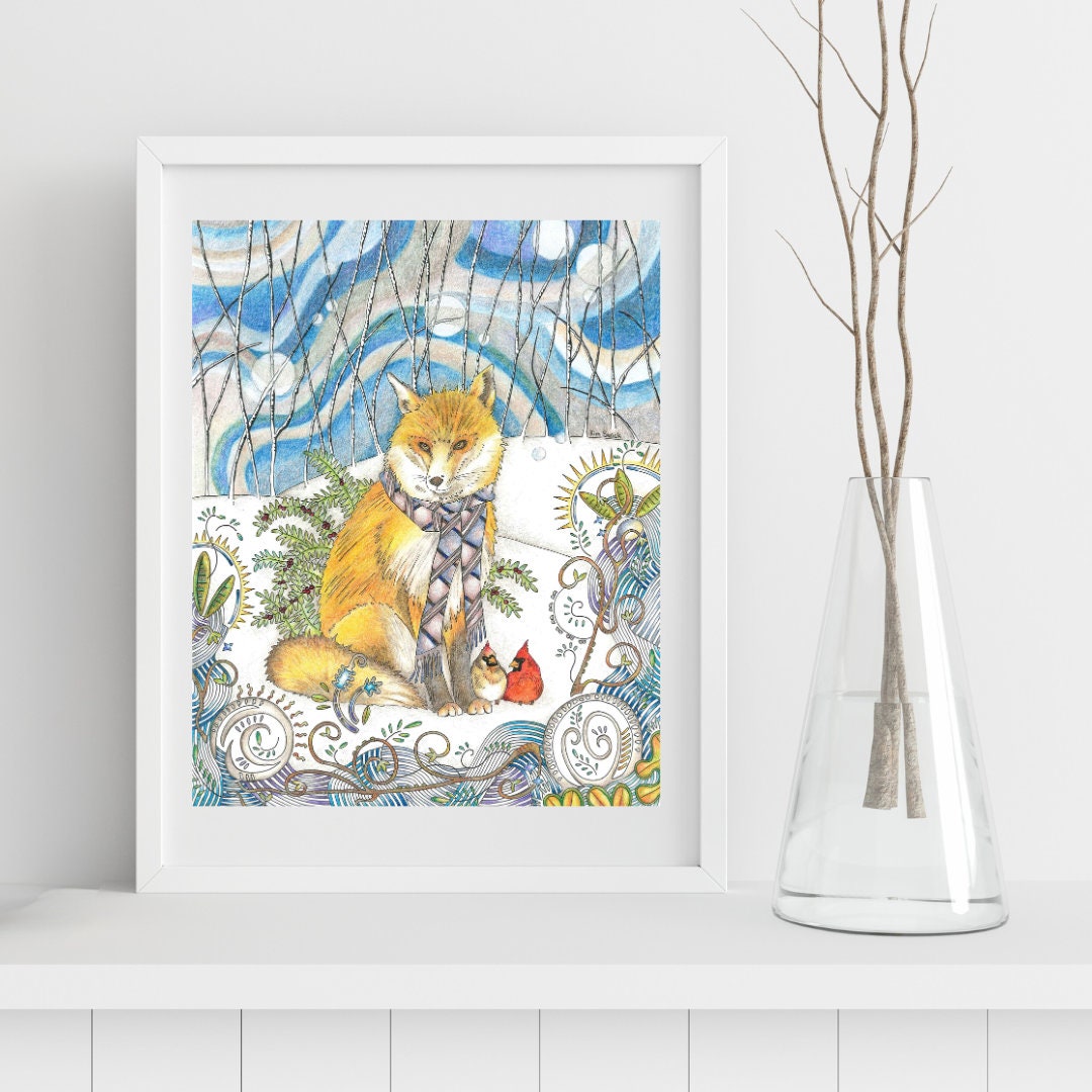 Fox Art Print, Winter Fox Art Print, Fox Wall Art, Home Decor, Winter ...