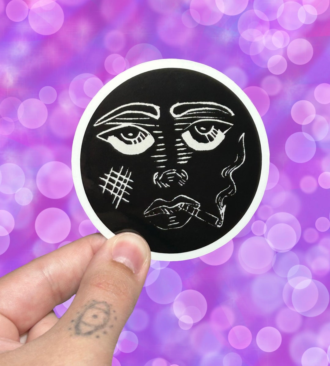 Smoking Moon Face Sticker - Etsy