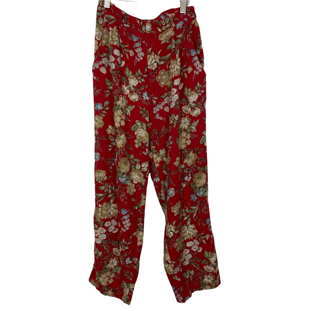 Vintage Red Floral Pants 27 Inch High Waist Cottagecore by Manor House ...
