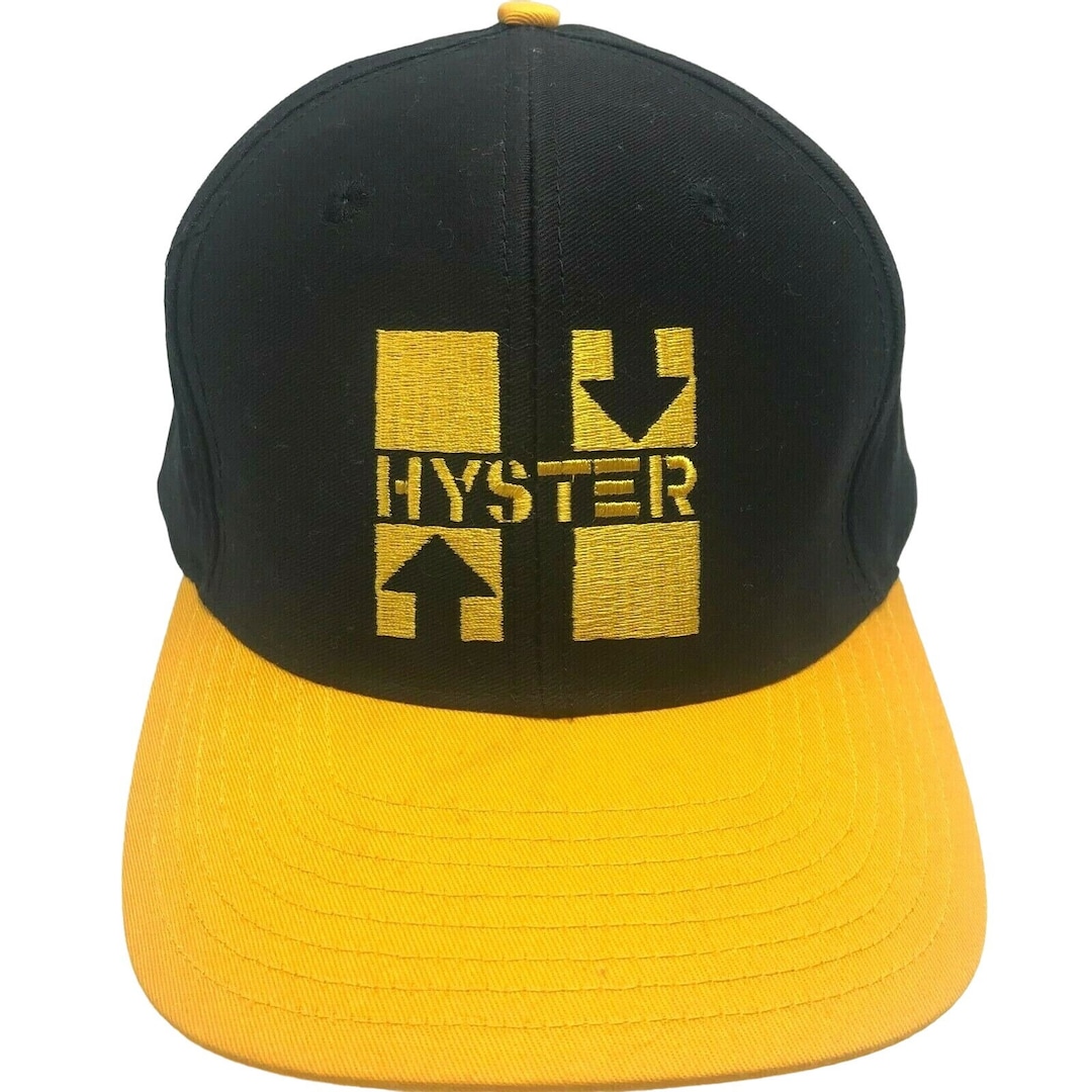 Vintage Hyster Trucker Hat Adjustable Snapback Cap Black Yellow by Cyrk ...